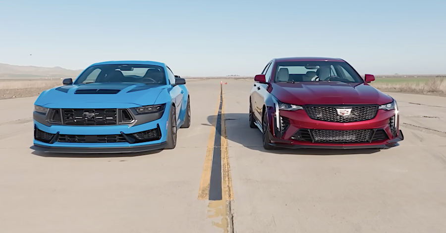 Edmunds U-Drags: Ford Mustang Dark Horse vs. Cadillac CT4-V Blackwing ...